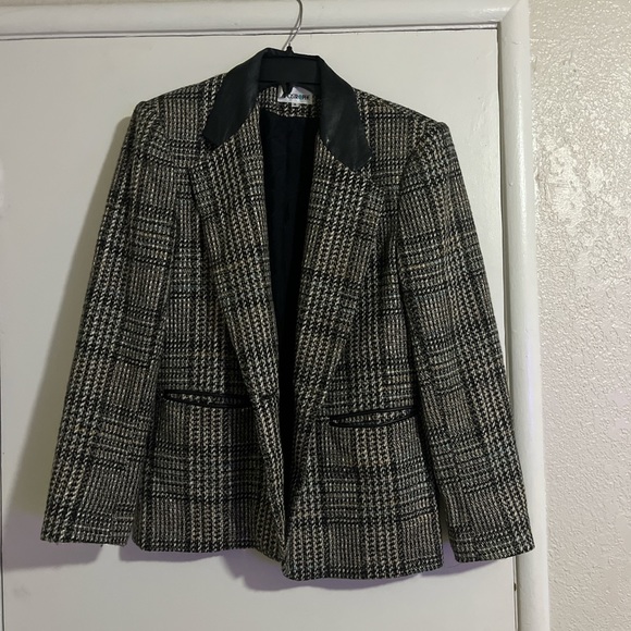 Apostrophe | Jackets & Coats | Vintage Plaid Blazer With Leather Collar ...